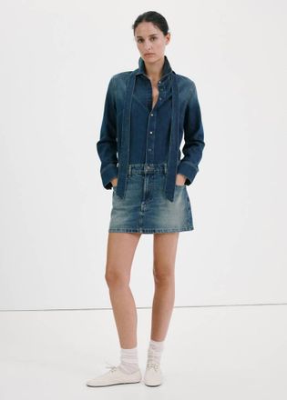 Mango Robe jean combin&eacute;e bleu moyen - Femme - XS - MANGO
