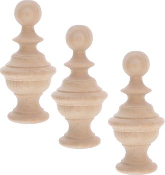 Valiclud 3 St&uuml;ck Unbehandelte Holz Endkappen 6X10cm Treppengel&auml;nder und Bettpfosten Dekor Geschnitzte Holzaufs&auml;tze f&uuml;r Heimwerker und Innenraumdeko