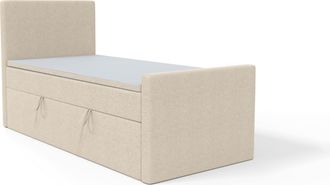 Generic FEDVE Boxspringbett 100x200 Pastellbeige - Lautaro - Praktisches Bett mit Bettkasten - Gemütlich Einzelbett zum Schlafzimmer - Stabiles Kopfteil Bett 