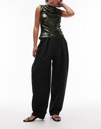 Asos Pantalon barrel habill&eacute; &agrave; ourlet retrouss&eacute; - Noir