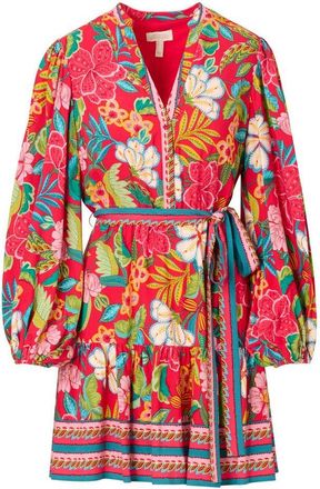 Adrianna Papell Sommerkleid Printed Short Dress Sommerkleid mit tropischem Print und langen &Auml;rmeln