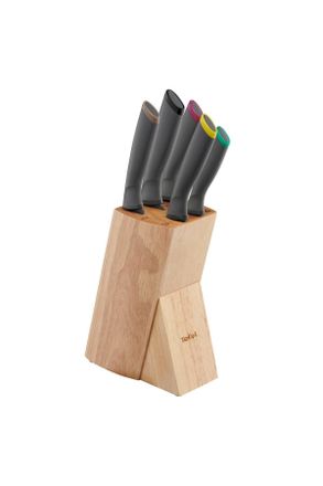 T-fal Fresh Kitchen Holzblock mit 5 Messern (Sch&auml;ler 9 cm, Utility 12 cm, Chef 15 cm, Schneide 20 cm, Brot 20 cm), hochpr&auml;ziser Edelstahl K122S5