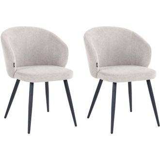Beliani Lot de 2 Chaises de Salle &agrave; Manger Retro en Tissu Base en M&eacute;tal sans Accoudoirs Blanc Cass&eacute; Moundville