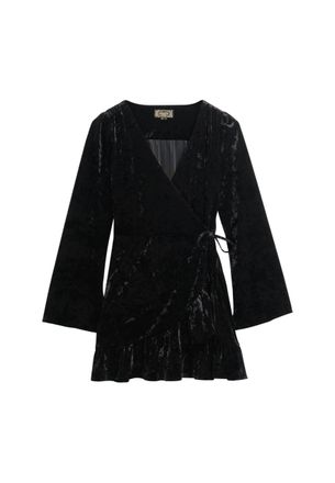 Superdry Damen Mini-Wickelkleid aus Samt Schwarz 36