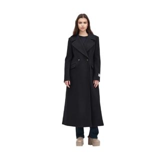 White Wise Langer- taillierter Mantel aus Wollmischung - - Coats - Damen - Schwarzk - L
