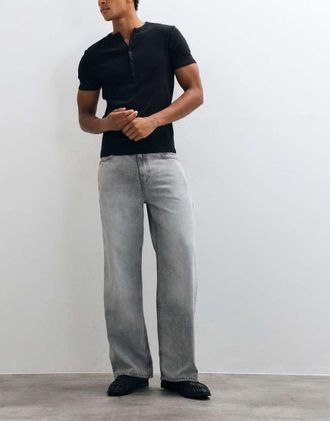 AllSaints Lenny jean large en denim gris d&eacute;lav&eacute;