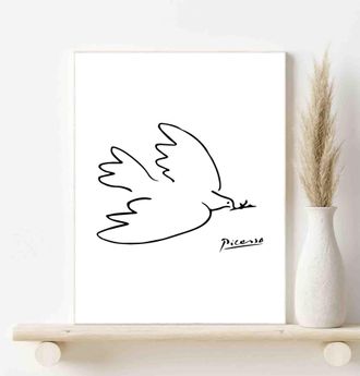 Generic Wandkunst, Dekoration, Picasso, gezeichnete Linien, Zeichnung, Leinwand, Poster, ungerahmt, Gr&ouml;&szlig;e 20 x 30 cm (Picasso Friedenstaube)
