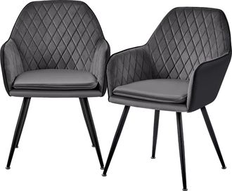 Trisens Exklusive Esszimmerstühle in Samt Lederoptik Esstischstühle gepolsterte Küchenstühle mit abgestepptem Bezug stabile Stühle Esszimmer mit Metallgestell