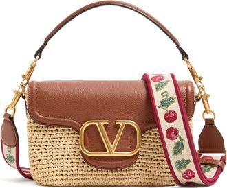 Valentino Garavani Raffia and Calf Leather Shoulder Bag - Beige