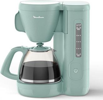 Moulinex Filterkaffeemaschine, Wassertank vorne, 1,25 l, Permanentfilter, schwenkbarer Filterhalter mit breitem Griff, Tropfstopp, Warmhaltefunktion, Farbe Euk