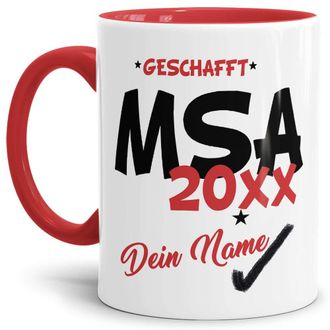 Tassendruck MSA-Tasse Geschafft MSA 20XX - Selbst gestalten mit Jahr und Name zum bestandenen MSA/Abschluss/Lernen/Pr&uuml;fung/personalisierte Geschenk-Idee/Innen & H
