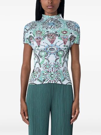 Pleats Please Issey Miyake stand collar printed blouse - Wei&szlig;