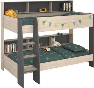 Calicosy Calicosy - parisot Lits superposes enfant - Decor Chene Jackson et Gris Ombre - Sommiers inclus - 2 x 90 x 200 cm - jim
