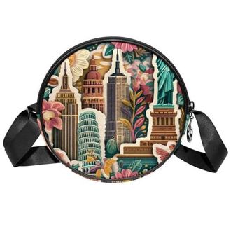 Generic Sac &agrave; bandouli&egrave;re rond pour femme, petit sac &agrave; bandouli&egrave;re r&eacute;tro c&eacute;l&egrave;bre avec fermeture &eacute;clair, bretelles r&eacute;glables, sac &agrave; main rond d&eacute;contract&eacute; pour 