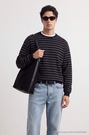 Trendyol MAN Herren Schwarz Gestreift Lang Regular Fit T-Shirts