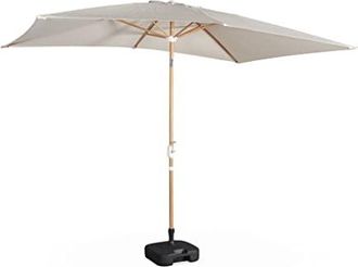 Sweeek Alices Garden - Parasol droit sable rectangulaire 2x3m. m&acirc;t central imitation bois en aluminium orientable et manivelle douverture