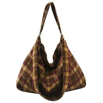 Generic Sac &agrave; bandouli&egrave;re en laine &agrave; carreaux pour femmes et filles, fourre-tout spacieux &agrave; rayures contrast&eacute;es pour usage quotidien