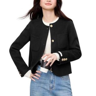 Generic Manteau dhiver en tweed double face 100 % laine pour femme - Veste dhiver décontractée et polyvalente, Manteaux noirs mats, L