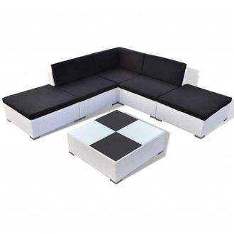 vidaXL Vidaxl - Salon de jardin 6 pcs - R&eacute;sine tress&eacute;e blanche - Coussins &eacute;pais 6 cm - Table basse 74x74cm en verre - Ensemble ext&eacute;rieur pour terrasse et