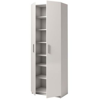 PEGANE Pegane - Armoire de rangement blanche 180x60x35.6 cm - 2 portes avec 7 &eacute;tag&egrave;res int&eacute;rieures - Panneaux de particules m&eacute;lamin&eacute;s - Fabrication espagnole