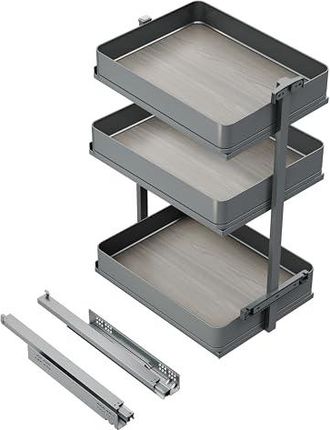 Emuca Harmony-Ausziehwagen mit Soft-Close, Modul Breite 400mm x H&ouml;he 800mm, Stahl und Holz, Anthrazitgrau