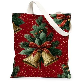 Generic Sacs fourre-tout en toile de vacances, motif cloches de Noël vintage, sacs de courses réutilisables, festifs, rustiques, légers et lavables, toile pou