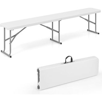 Costway Banc Exterieur Jardin 182x27,5x43 cm, Banc Pliable &agrave; 3 Places en HDPE, Charge 300 kg, Cadre en M&eacute;tal, Coussinets Antid&eacute;rapants