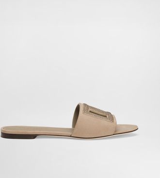 Dolce & Gabbana Pantolette Aus Veloursleder Mit Thermostrass - Frau Pantoletten Und Mules Beige 38.5