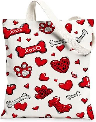 Generic Sacs fourre-tout r&eacute;utilisables en toile avec motif animal mignon pour la Saint Valentin, l&eacute;gers et lavables, Rouge, 13x15 Inch