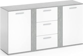 Vicco Kommode Novelli, Kommodenschrank, Beton/Weiß, 155 x 80 cm mit Schubladen