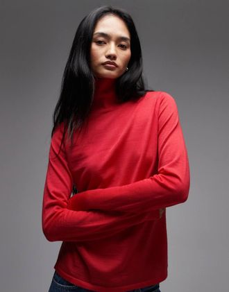 & Other Stories Feinstrick-Rollkragenpullover aus Wolle in Rot