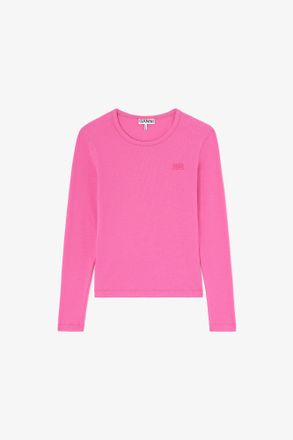 Ganni rosa Lang&auml;rmliges Oberteil in Bio-Baumwolle - Gr&ouml;&szlig;e 2XL