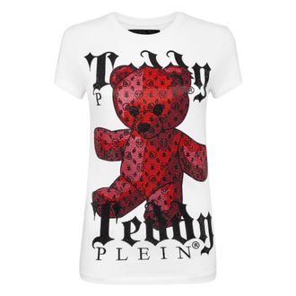 Philipp Plein Femme, Tops, Blanc, Taille: 36 FR T-shirt Col Rond SS Monogramme Ours en peluche