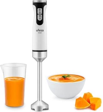 Ufesa Solar Stabmixer, 1200W Leistung, 12 Geschwindigkeitsstufen + TURBO, 4 Edelstahlklingen, Ergonomisches und Spritzschutz-Design, Messbecher, BPA-frei