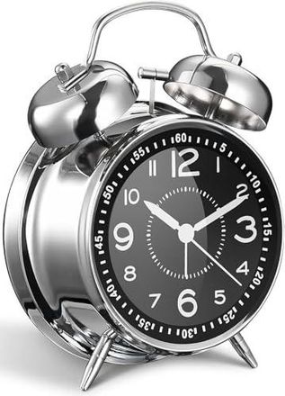 Generic Azyh R&eacute;veil fort pour adultes dormeurs lourds, en m&eacute;tal de 10,2 cm, double cloche &agrave; piles, pour d&eacute;coration de chambre, silencieux, sans tic-tac (argen