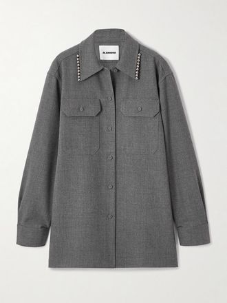 Jil Sander Chemise En Laine À Perles - Gris