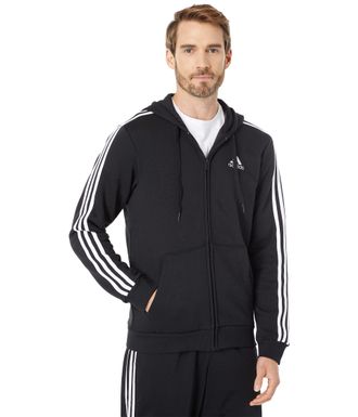 adidas Herren Essentials Fleece 3-Stripes Full-Zip Kangaroo Pocket Hoodie Jacke, Schwarz, Small