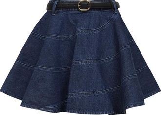 Self Portrait Femme, Jupes, Bleu, Taille: 36 FR Mini-jupe &eacute;vas&eacute;e en denim