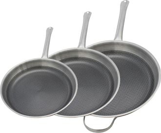 ELO 9349950 Pfannen-Set, 3 Stück, 24, 28 und 32 cm, aus Edelstahl 18-10, Pfanne, ohne PFAS, Antihaftbeschichtung, ohne PFAS, Edelstahl, 18-10, Aluminium, 