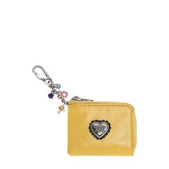 Marge Sherwood Femme, Sacs, Jaune, Taille: ONE Size Portefeuille Zipp&eacute; Mini en Cuir Grain&eacute; &agrave; Dentelle Coeur