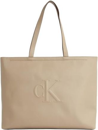 Calvin Klein Cabas Sac Femme Sculpted Slim avec Logo, Gris (Crockery), Taille Unique