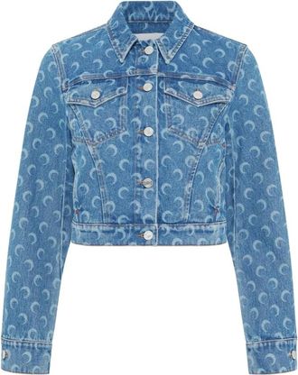 Marine Serre Femme, Vestes, Bleu, Taille: 40 FR Veste en jean r&eacute;g&eacute;n&eacute;r&eacute; &agrave; imprim&eacute; croissant de lune