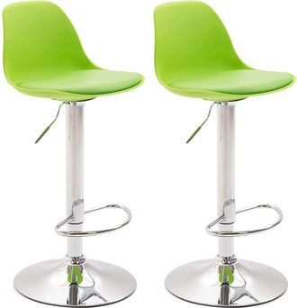 Clp 2er Set Thekenhocker Kiel Kunststoff I Barhocker Mit Polsterung Und Kunstlederbezug I Barstuhl Mit Metallgestell, Farbe:gr&uuml;n, Gestell Farbe:Chrom