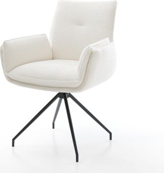 DELIFE Esszimmerstuhl Nela-Flex Boucl&eacute; Soft Beige Kreuzgestell konisch Schwarz, Esszimmerst&uuml;hle