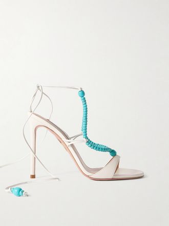 Aquazzura Sandales En Cuir &Agrave; Perles Amalfi 105 - Blanc