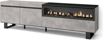 Skraut Home | TV-Schrank, Lowboard | für Wohnzimmer und Esszimmer | 200x57x35cm | Für TV-Geräte bis zu 80 | Elektrokamin. Maße | Industriedesign | Moderner Stil |