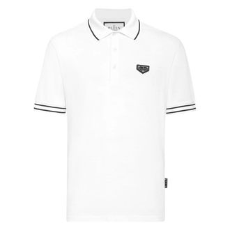 Philipp Plein Jacquard Polo T-Shirt Monogram - - Tops - Herren - Wei&szlig; - 3XL
