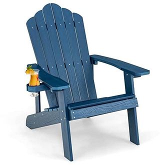 Costway GOPLUS Fauteuil de Jardin Exterieur Relaxant, 77 x 86 x 94 CM, Chaise Adirondack en Plastique Ergonomique avec Porte-Gobelet, Dossier Haut, Charge 150