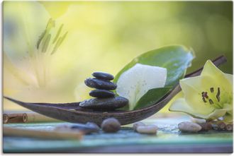 Artland Wanddeko Leinwand Bilder Wandbild 60x40 cm Spa Wellness Deko innere Ruhe Zen Steine Lilien Blumen U5HQ