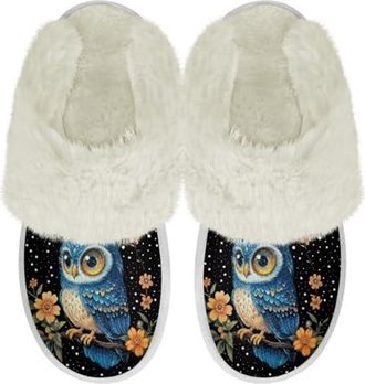 CHAQLIN Pantoufles dhiver pour femme - Chaussures dintérieur et dextérieur confortables à enfiler, Chouette animale., 37/38 EU